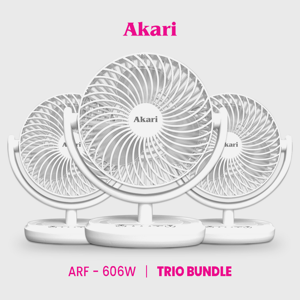 Akari TRIO BUNDLE: 6” Rechargeable Desk fan with LED Night Light (ARF ...