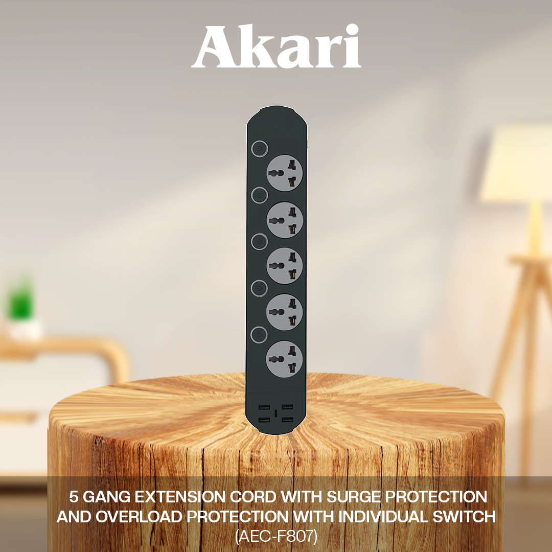 Akari 5 Gang Extension Cord with Surge Protection and Overload protect – Akari.store