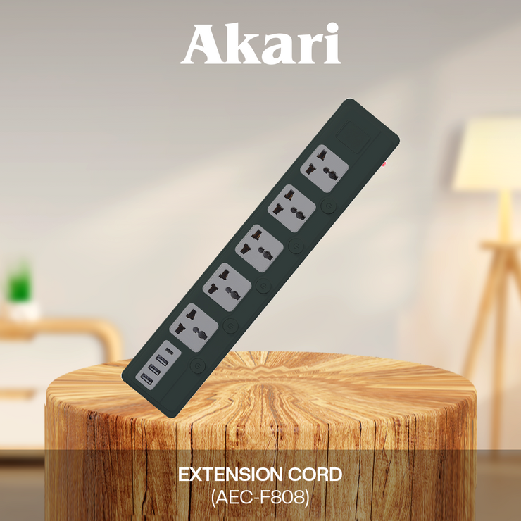 Akari 5 Gang Extension Cord w/ Individual Switch and USB- ( AEC-F808 ...