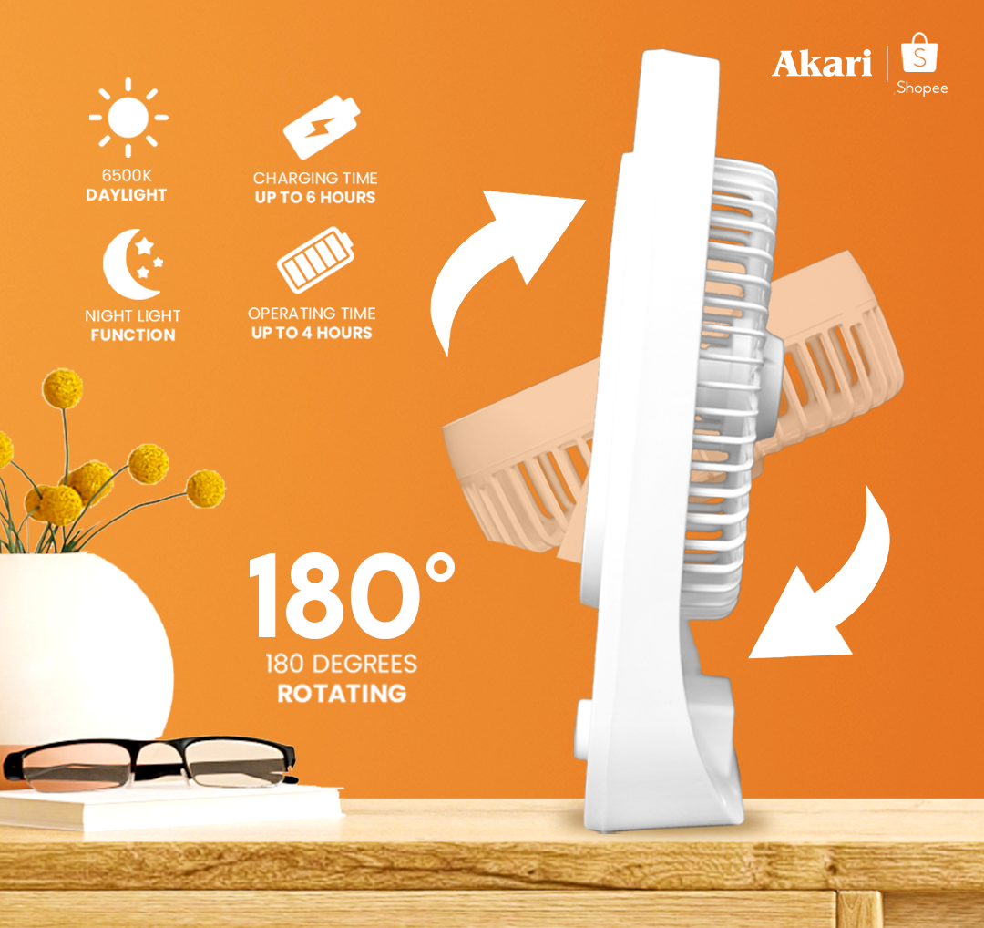 Akari B1T1 : 8" Rechargeable Square Fan with LED Light (ARF-8018 ...