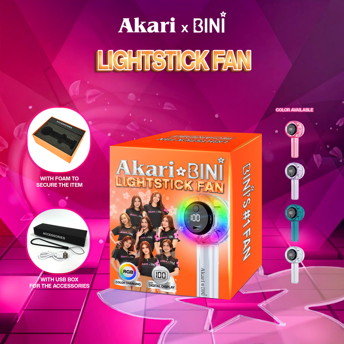 AkarixBini : Akari Rechargeable Lightstick Fan (ABF-F26P) Pink – Akari ...
