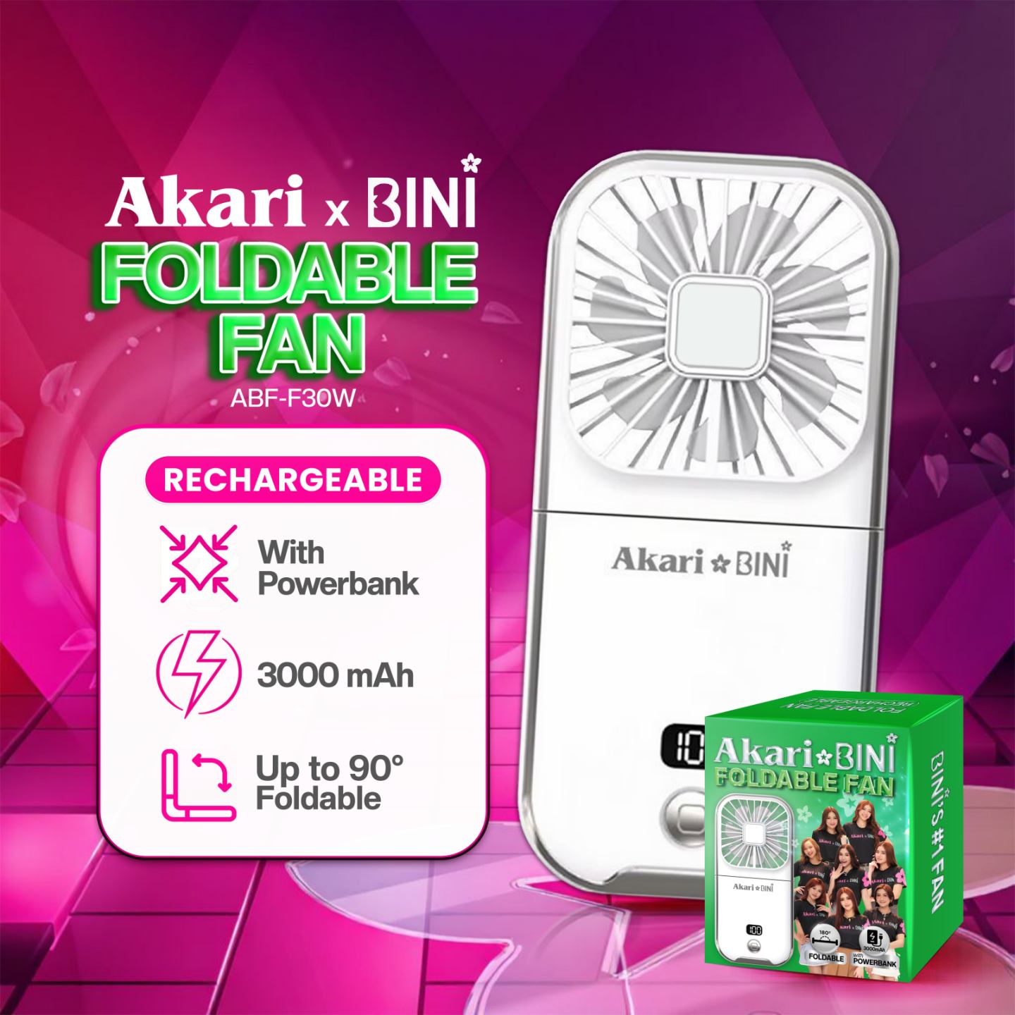 AkarixBini : Akari Rechargeable Foldable Fan (ABF-F30W) – Akari.store