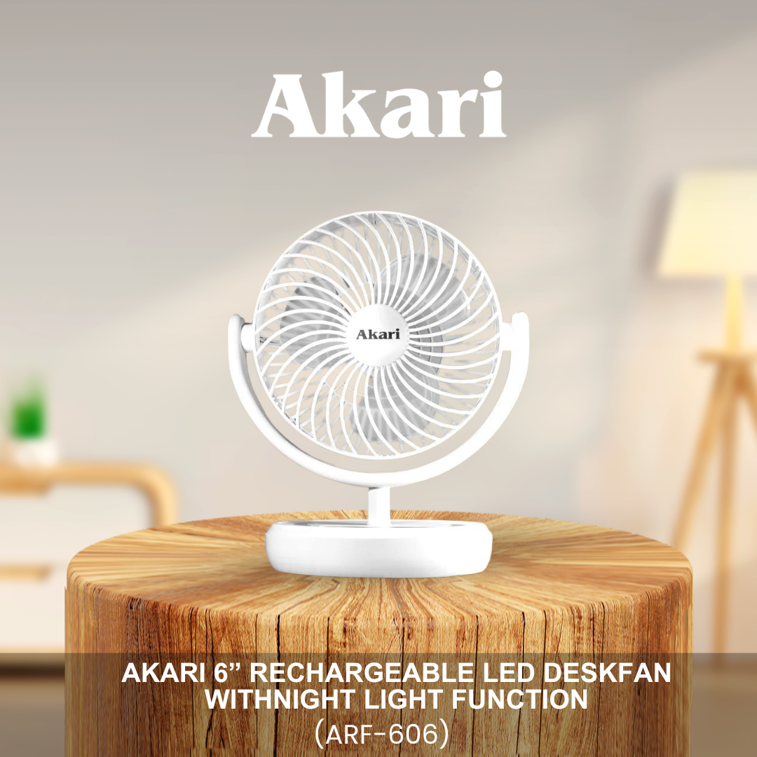 Akari 6” Rechargeable LED Deskfan with Night Light Function (ARF-606 ...