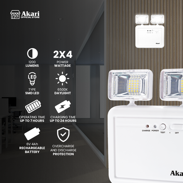 Akari LED Heavy Duty Emergency Light 2 Watts x 4 Watts (AELG-L412) + F ...