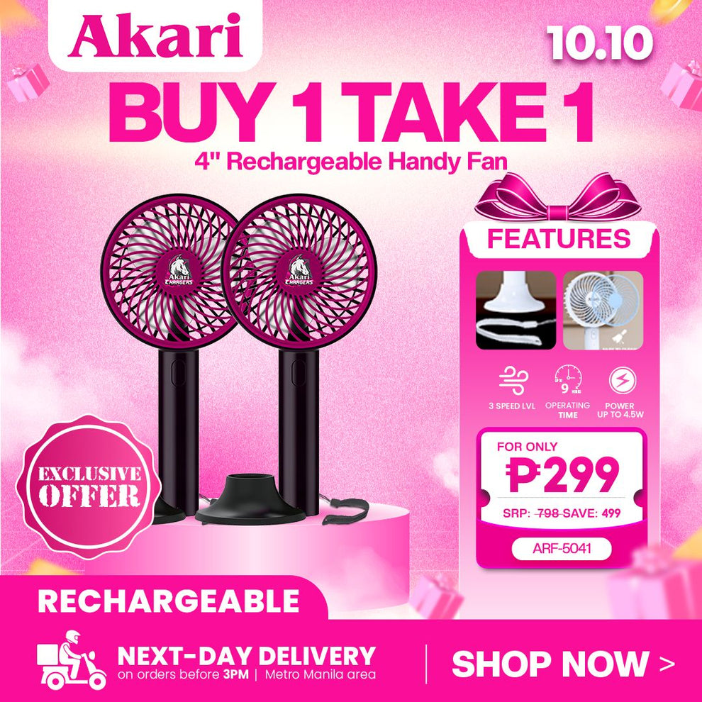 Akari B1T1 : 4" Rechargeable Handy Fan ARF-5041A Black & Pink – Akari.store