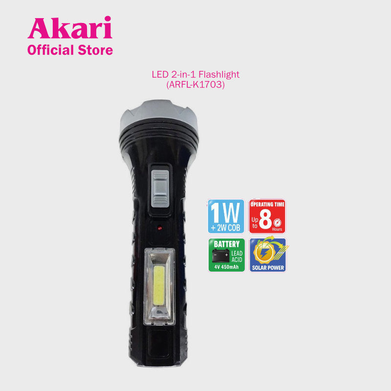 Akari 2 in 1 LED Rechargeable Solar Flashlight with sidelight (ARFL-K1 ...