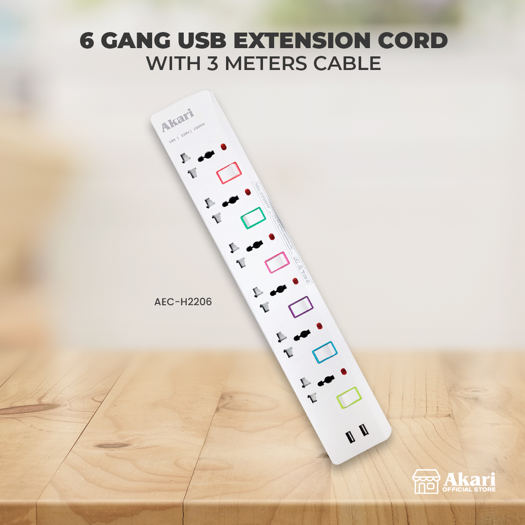Akari 6 Gang USB Extension Cord (AEC-H2206) – Akari.store