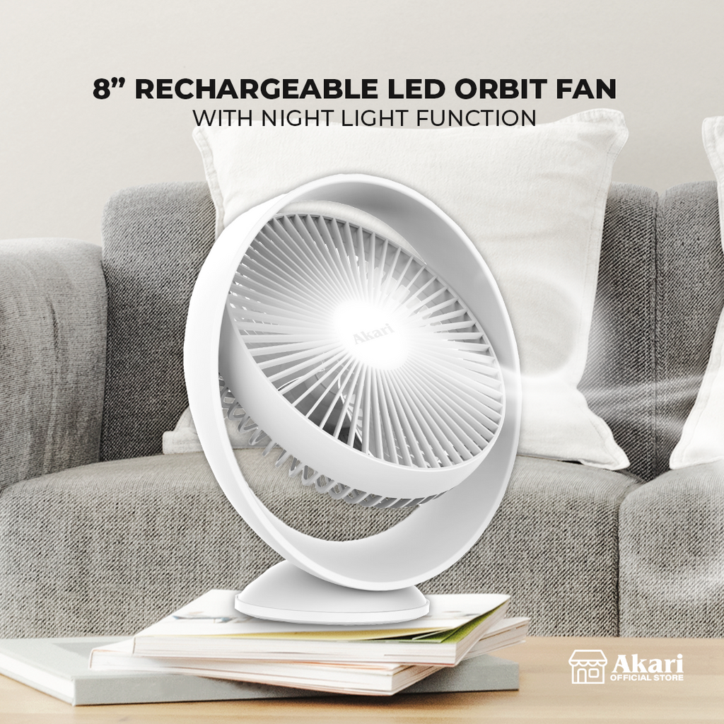 Akari 8” Rechargeable LED Orbit Fan with Night Light Function (ARF-327 ...